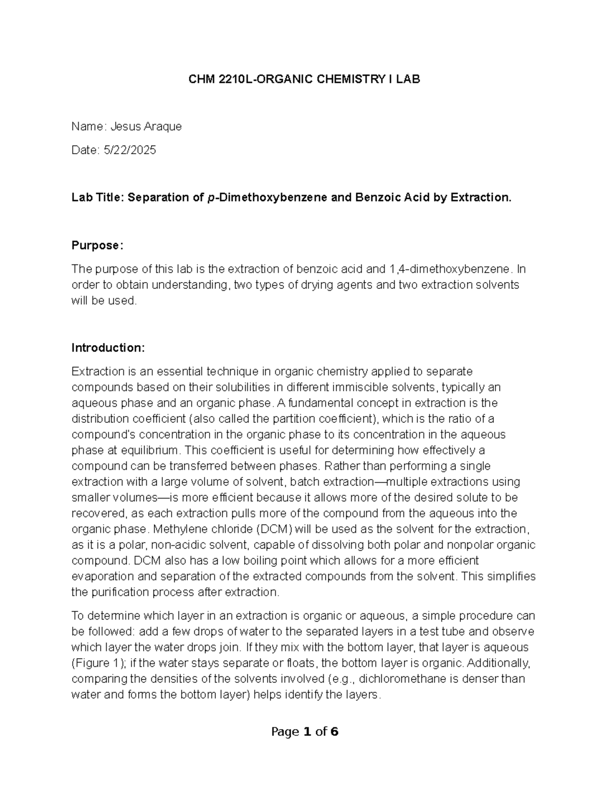CHM 101 Lab Report #2: Extraction of Benzoic Acid - Studocu