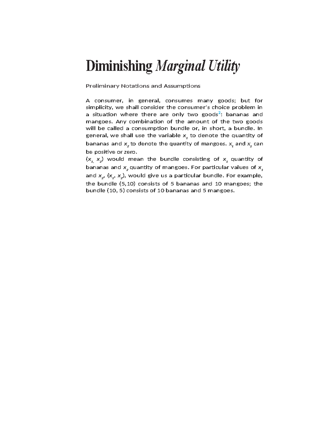 Diminishing Marginal Utility: Preliminary Notes and Assumptions - Studocu