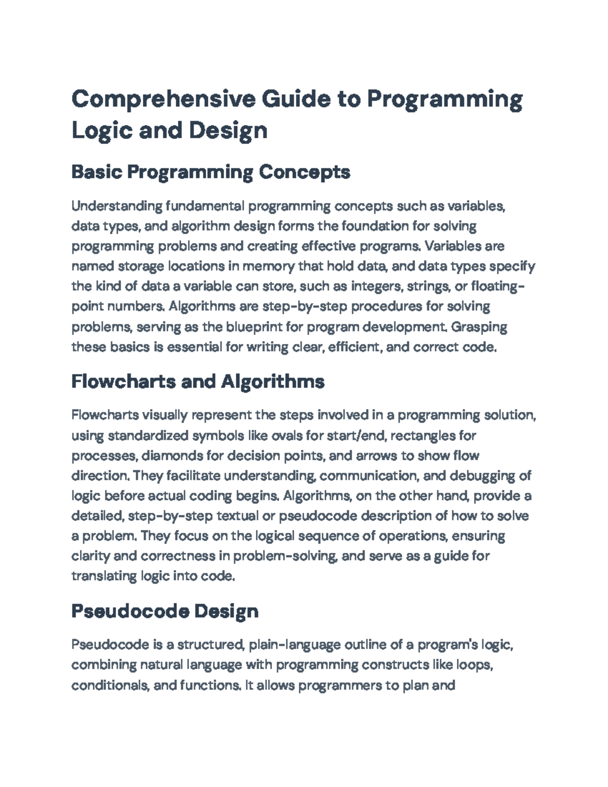 Comprehensive Guide to Programming Logic & Design (CS101) Fundamentals ...