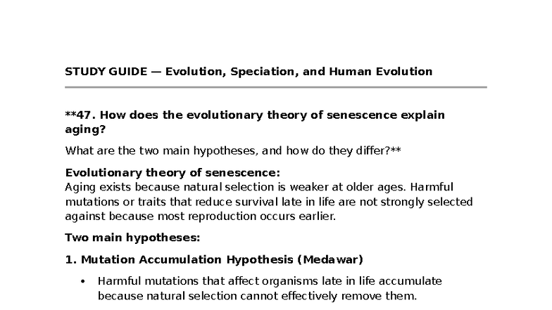 BSC 305 Final Study Guide: Evolution, Speciation, and Human Aging - Studocu