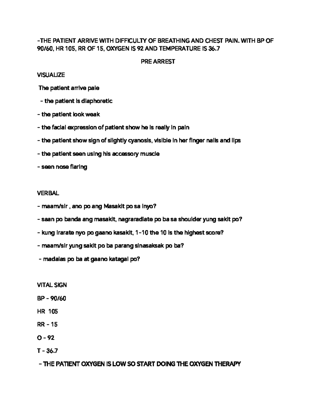 ACLS Script: Management of Patient with Breathing Difficulty and Chest ...