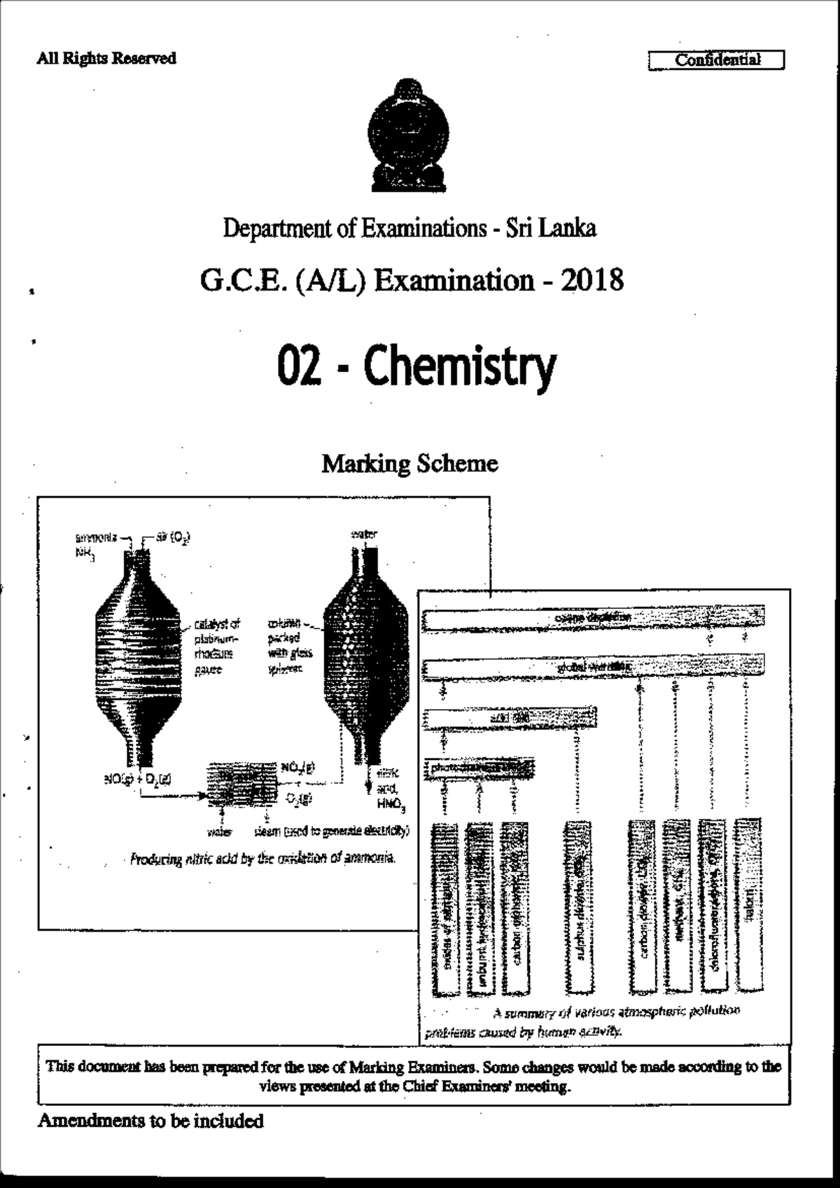 G.C.E. 2018 Chemistry Marking Scheme and Exam Amendments - Studocu