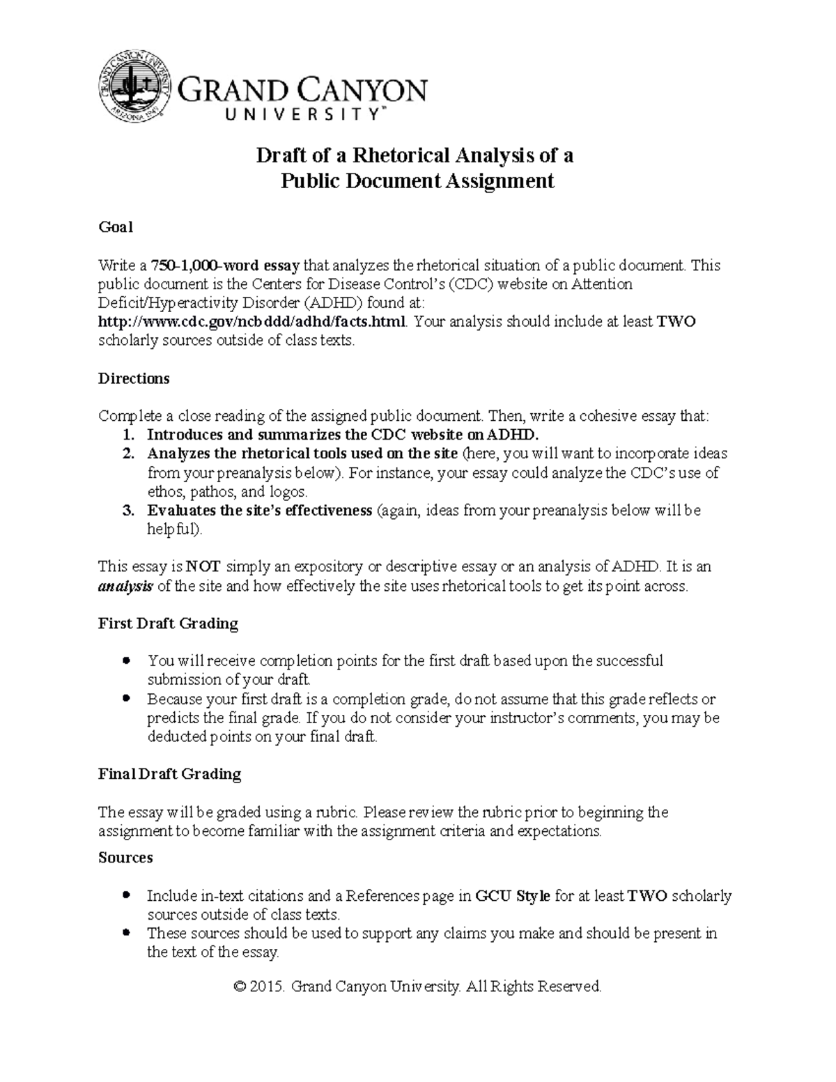 ENG105 Draft Rhetorical Analysis of CDC's ADHD Public Document - Studocu