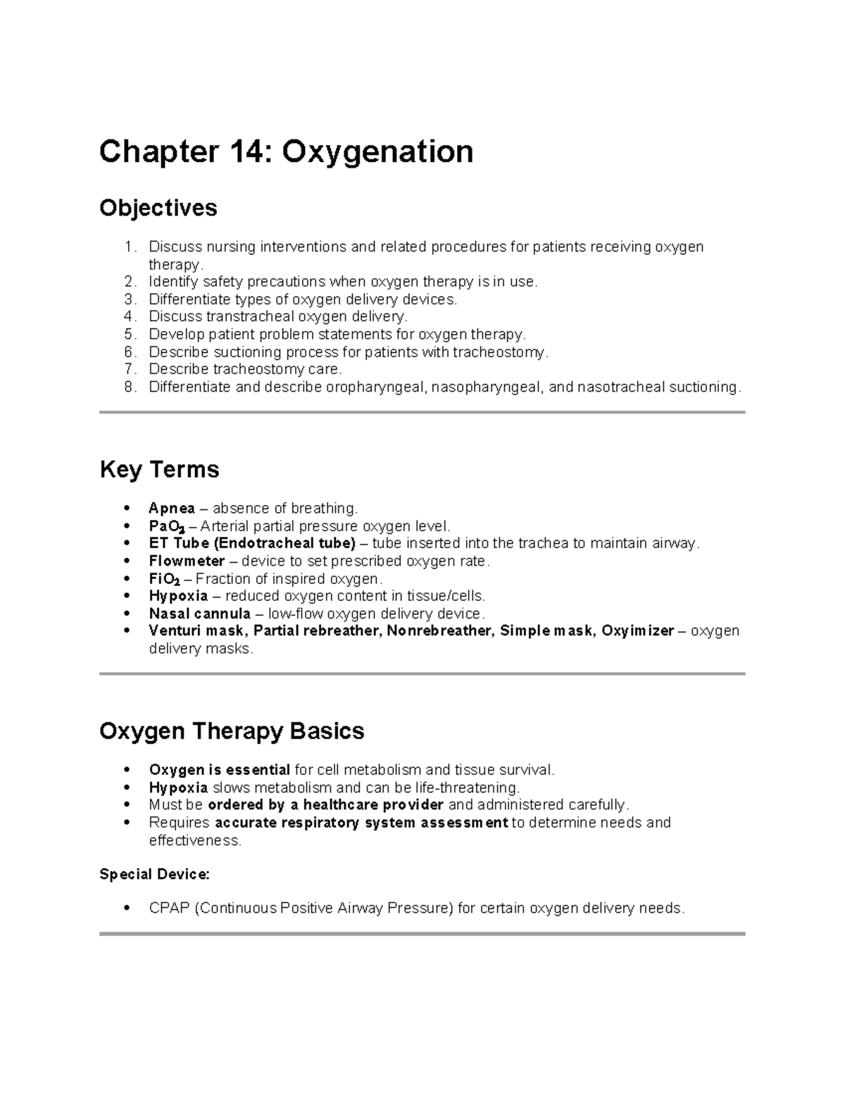 Oxygen Therapy & Tracheostomy Care: Nursing Guidelines (NUR 102) - Studocu