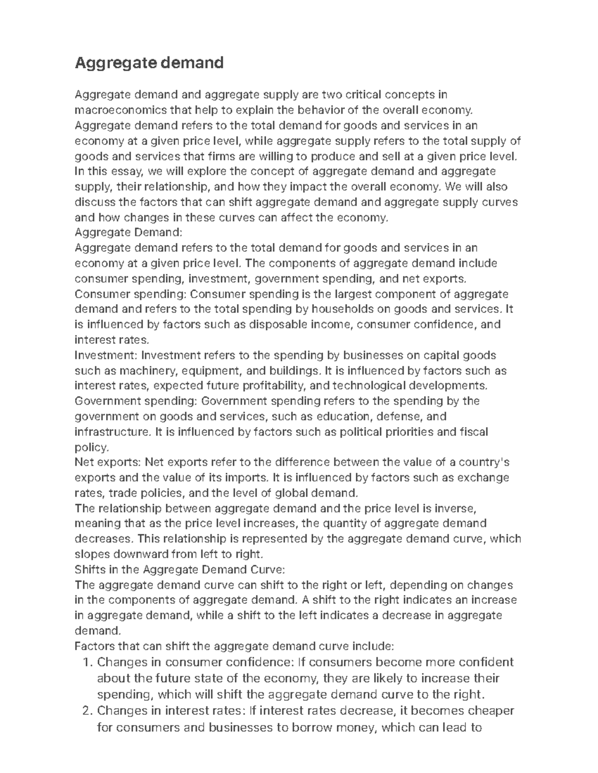 Aggregate demand - notes - 1. 2. Aggregate demand Aggregate demand and ...
