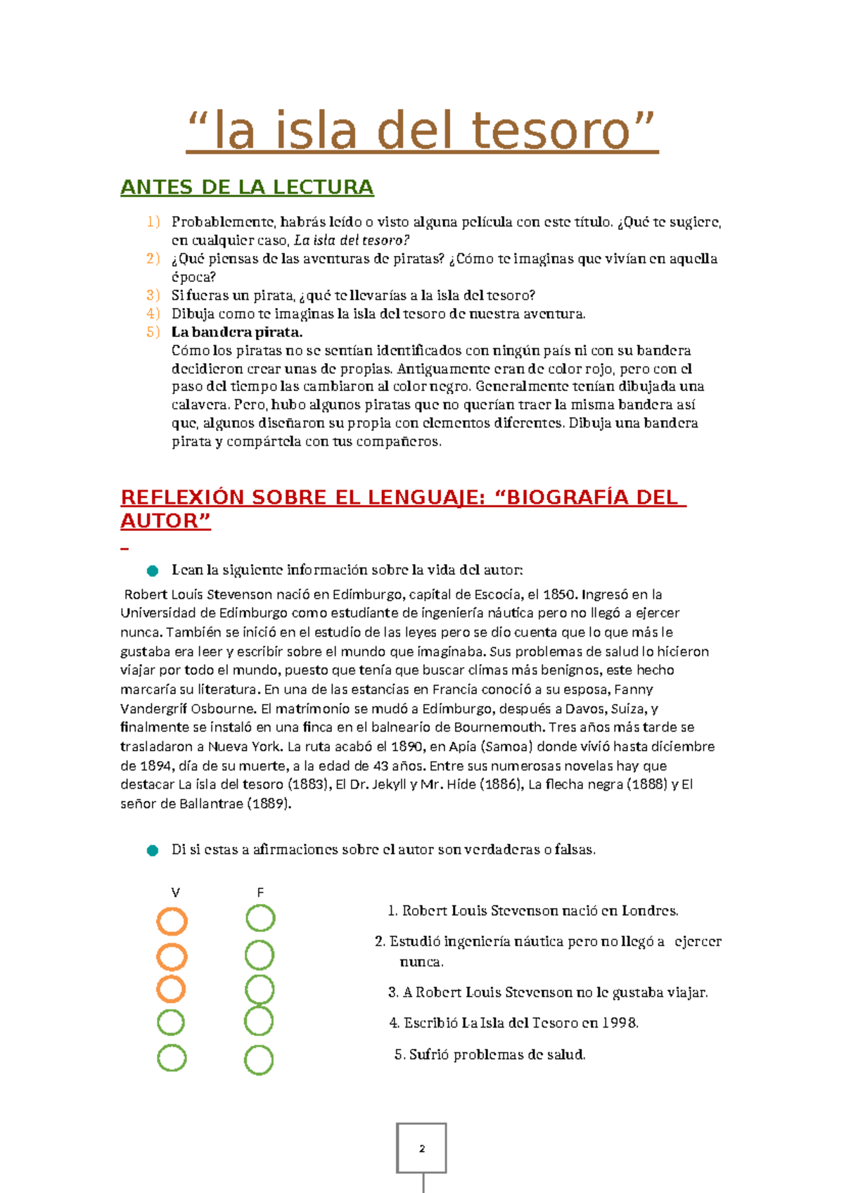 La isla del tesoro: Reflexiones y Actividades de Lectura 6 AÑO 2024 ...