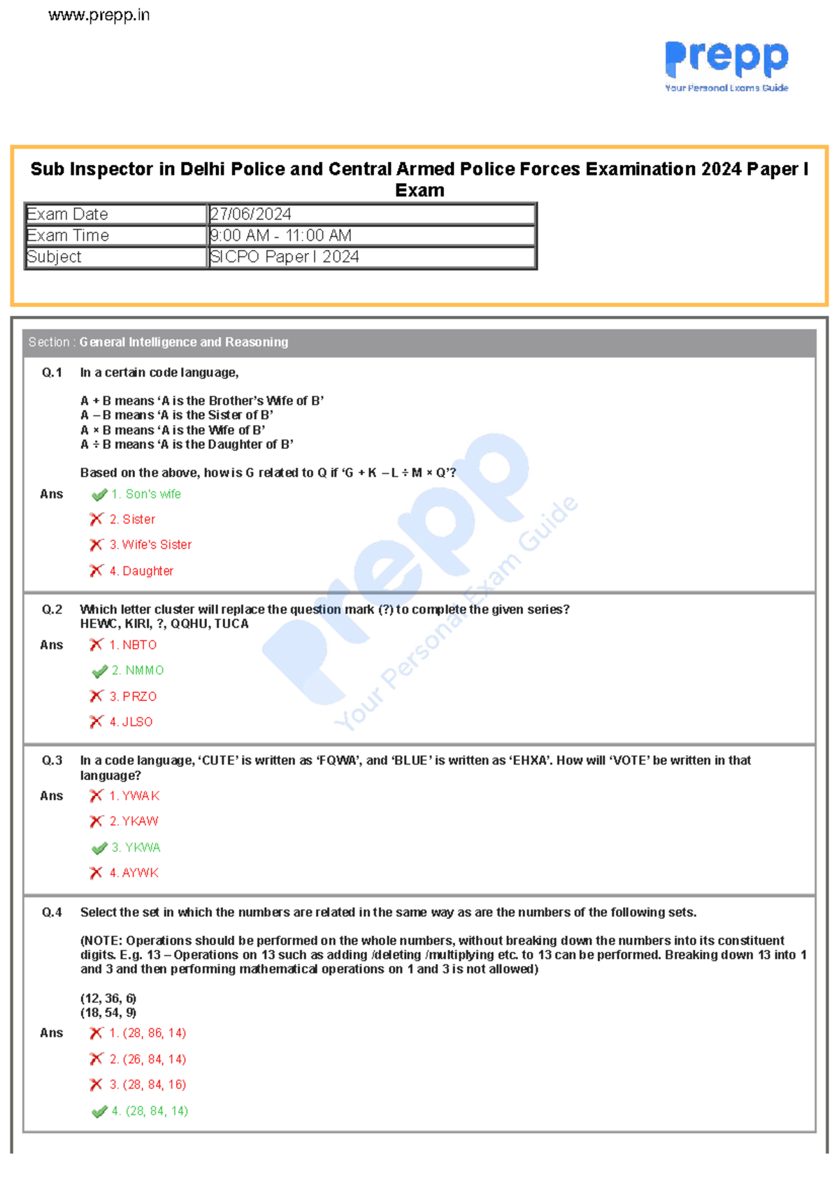 SSC CPO PRE 2024 Paper I Answer Key Compilation - June 27 Shift 1 - Studocu