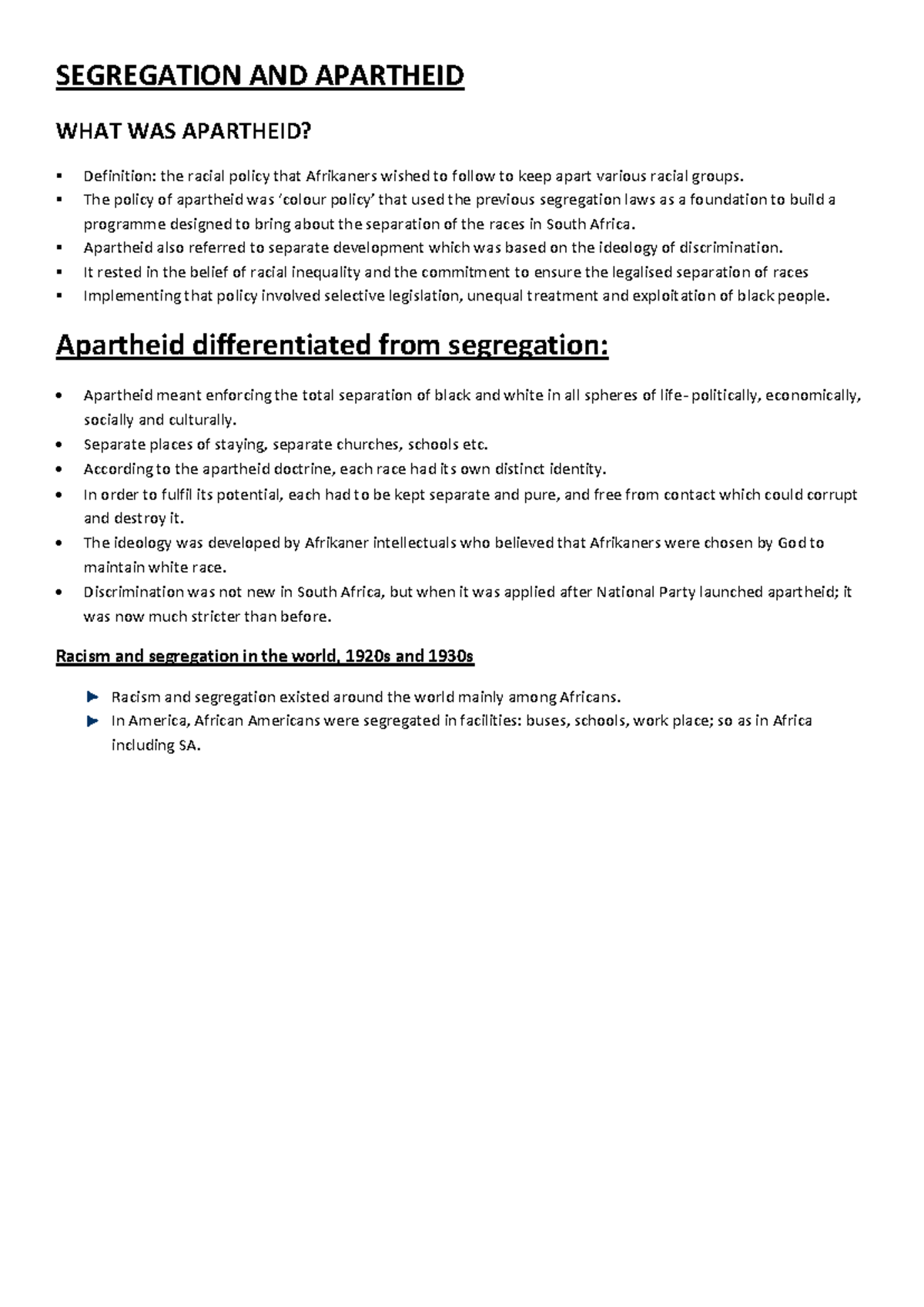 Apartheid South Africa: Grade 11 Term 2 Essay Notes on Segregation ...