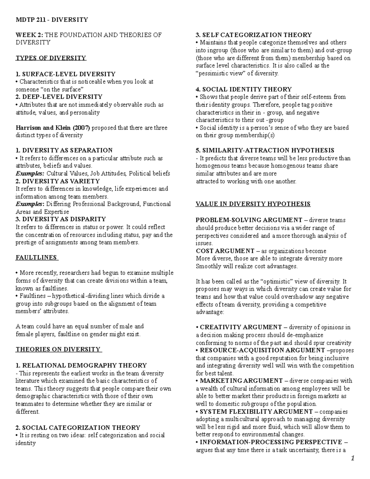 MDTP 2YB-7 Reviewer ( Prelim) - MDTP 211 - DIVERSITY WEEK 2: THE ...