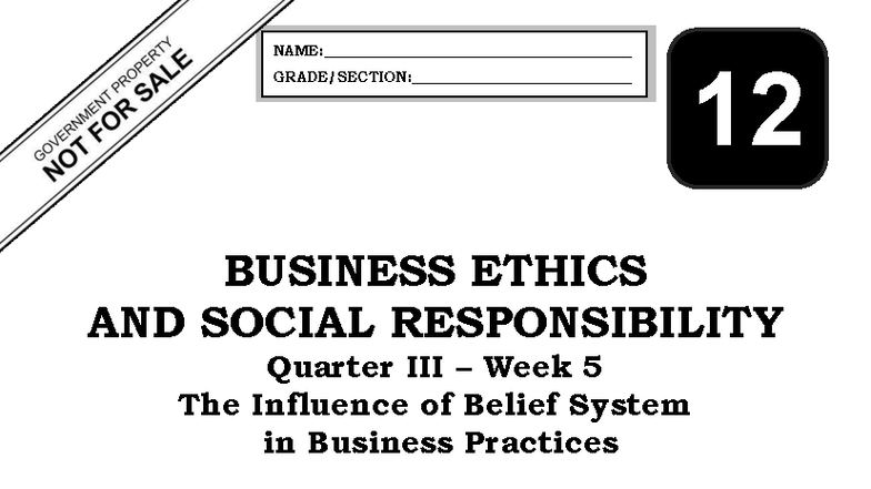 Grade 12 Business Ethics Q3 Wk 5: Influence of Belief Systems - Studocu