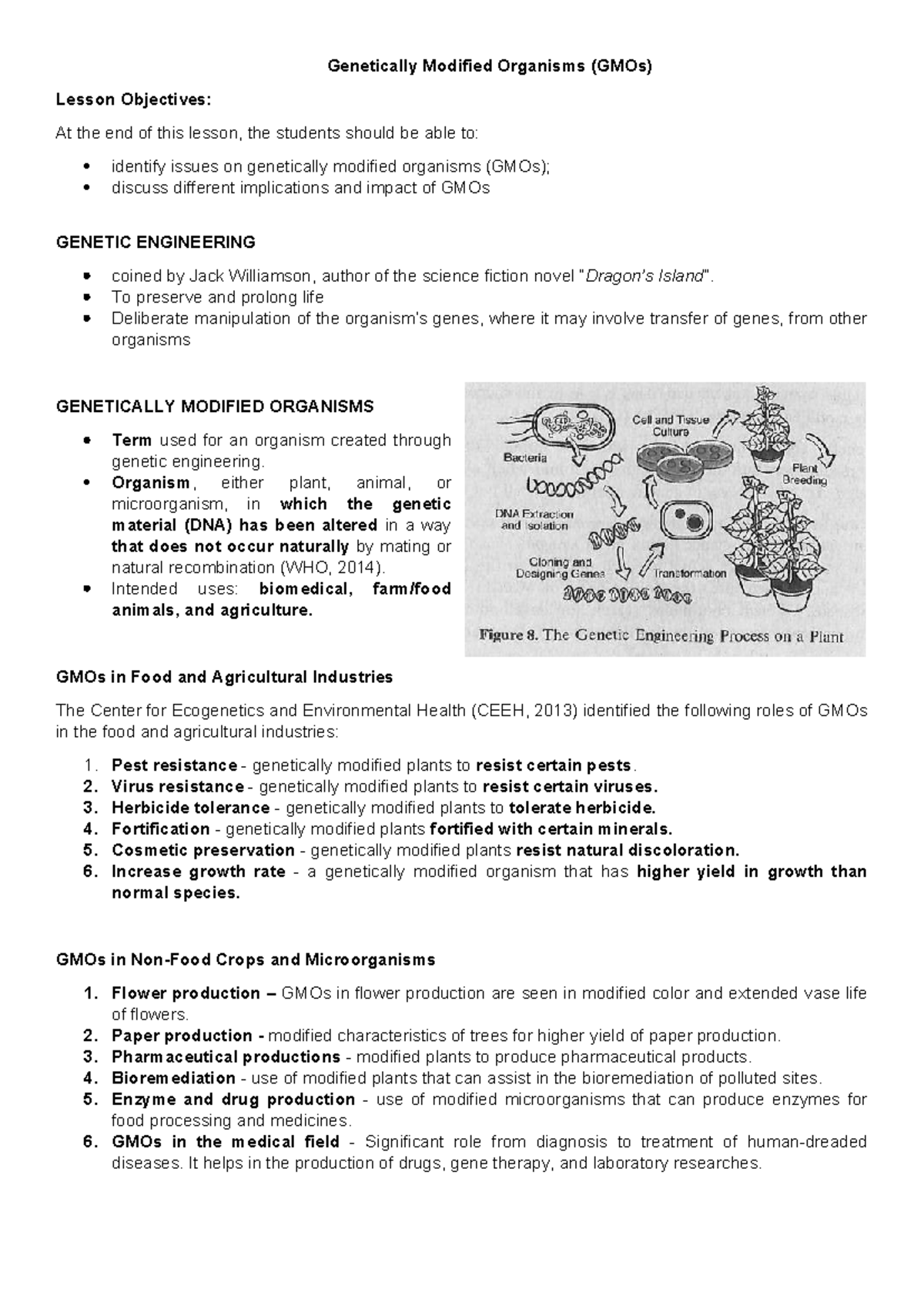 Genetically Modified Organisms (GMOs) Lesson Overview and Implications ...