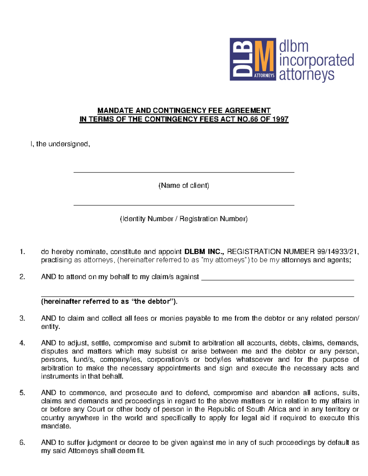 Mandate & Contingency Fee Agreement Overview (Legal Document) - Studocu