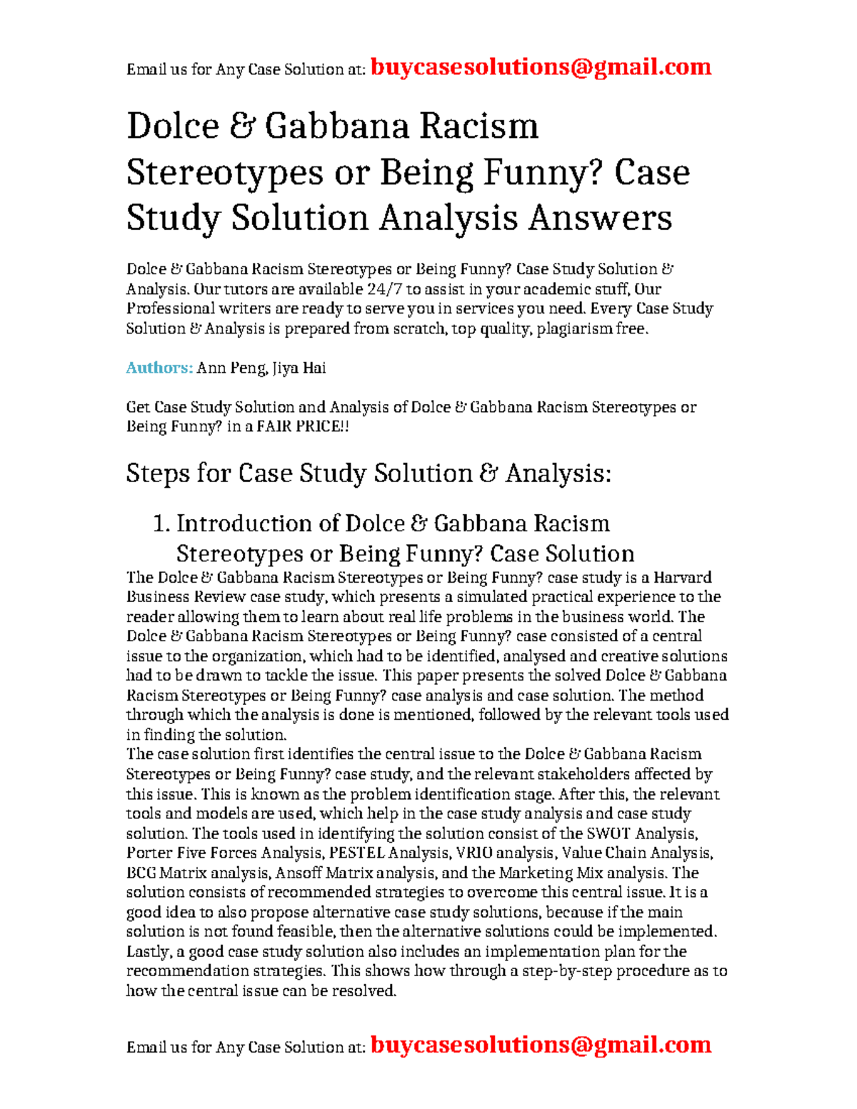 Case Solution Dolce & Gabbana Racism Stereotypes or Being Funny - Dolce ...