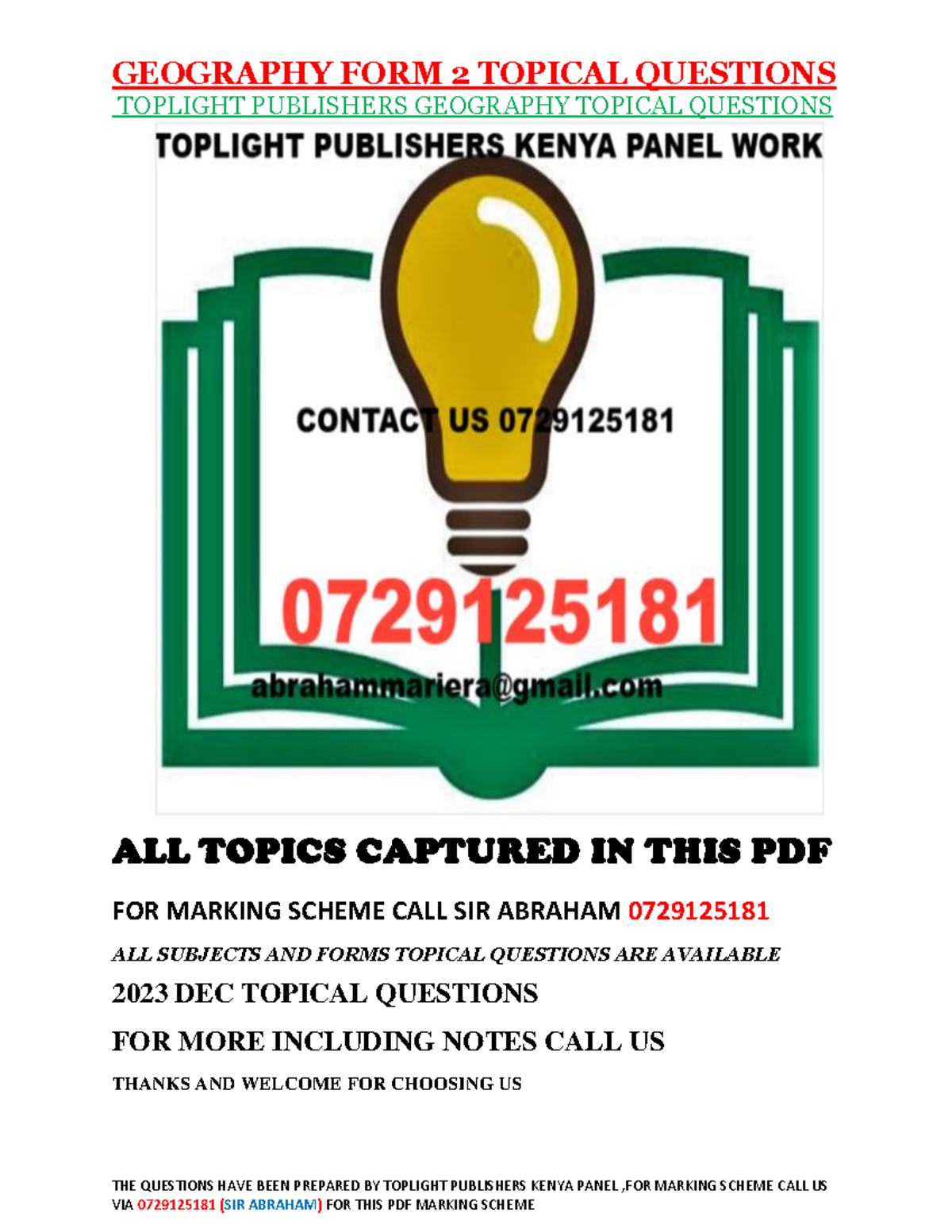 Exam Revision: Geography FORM 2 Topical Questions & Answers Guide - Studocu