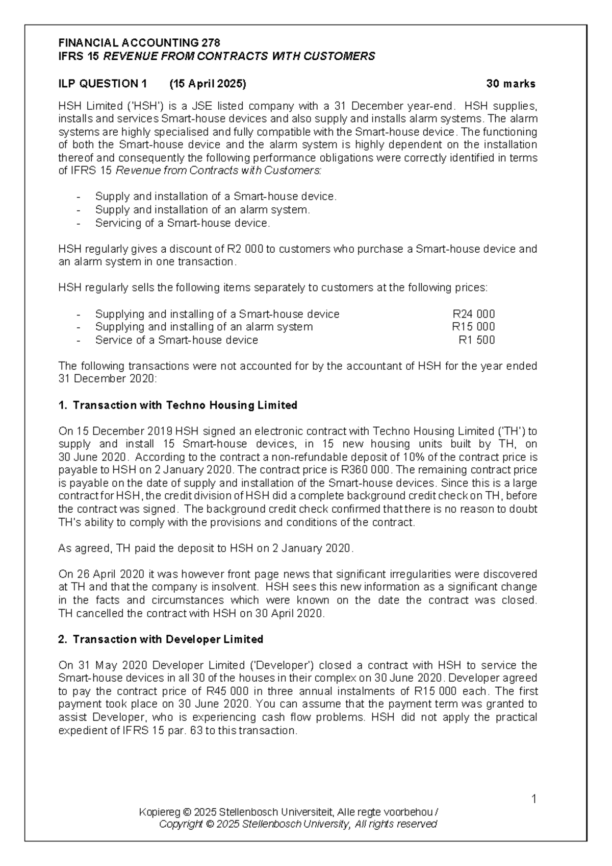 FINANCIAL ACCOUNTING 278 IFRS 15 - ILP Q1 Analysis & Journal Entries ...