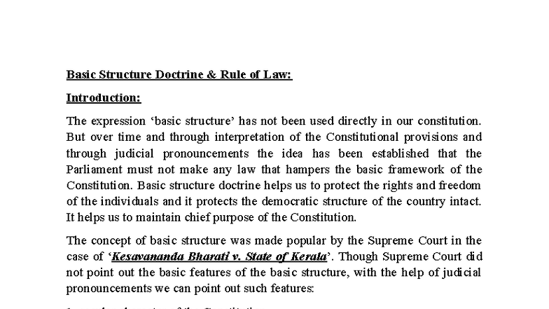 Basic Structure Doctrine & Rule of Law: An Introductory Overview - Studocu