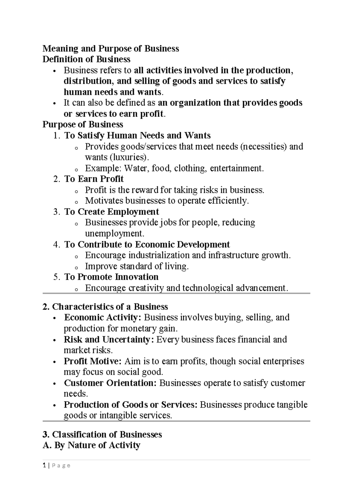 Meaning and Purpose of Business: Key Concepts and Definitions - Studocu