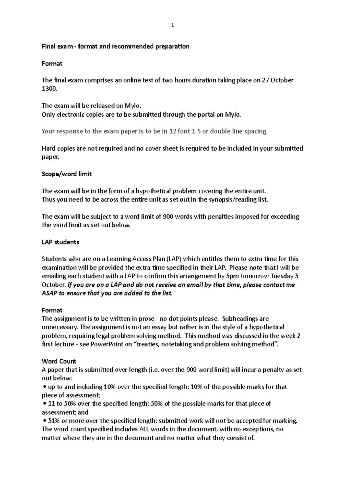 LAW102 Exam Outline - 1 Final exam - format and recommended preparation ...