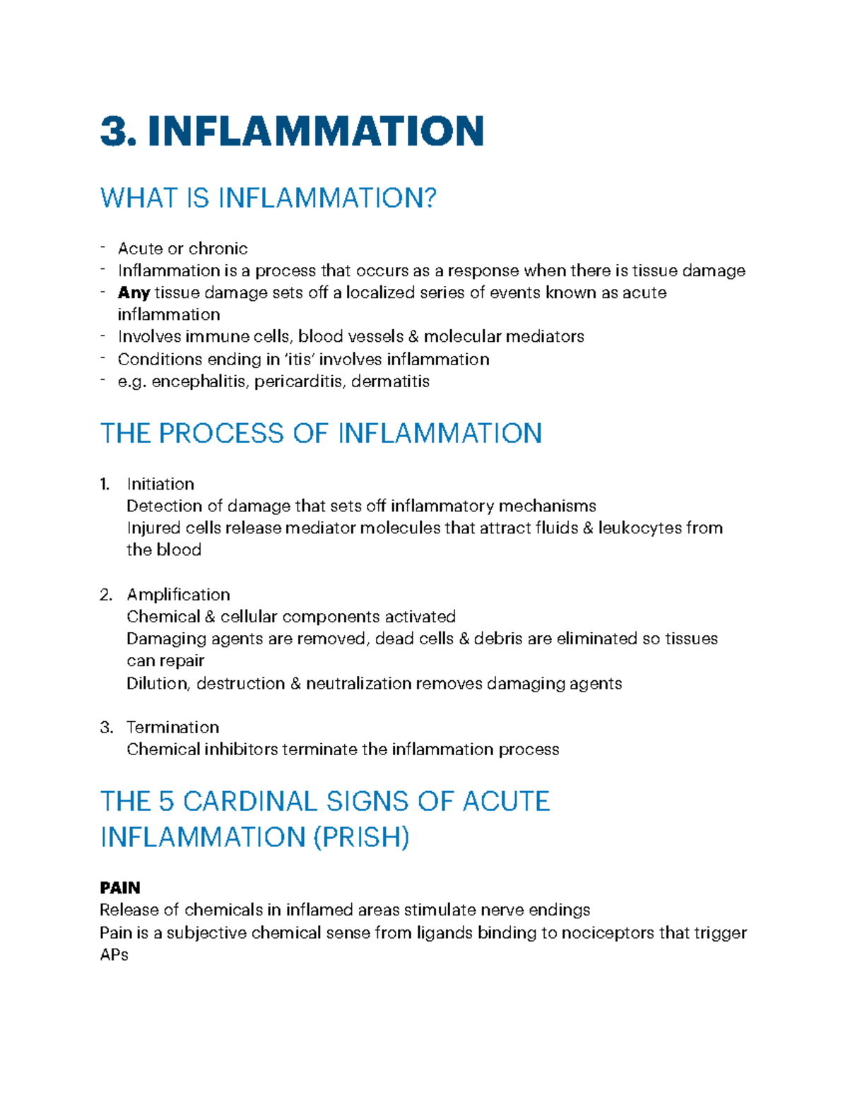 BIOL 2192 Inflammation Processes and Mechanisms - Module 3 Notes - Studocu