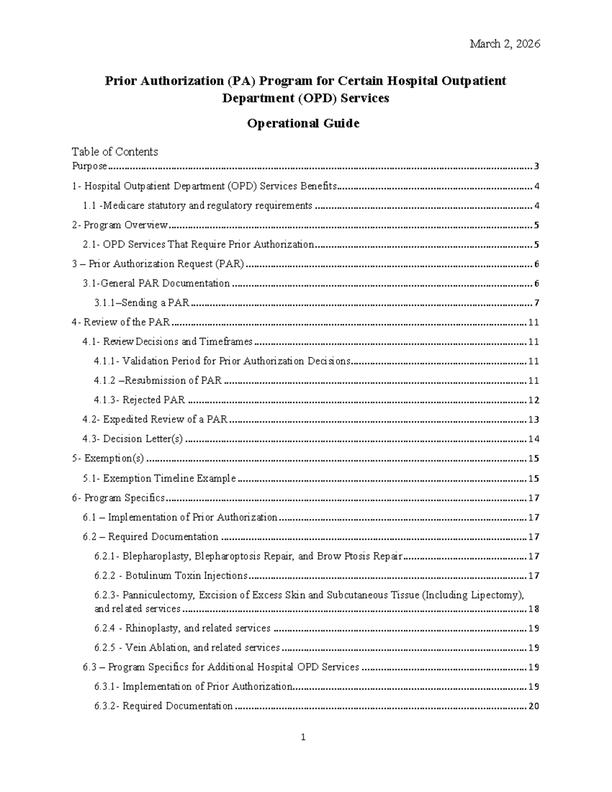 March 2, 2026 Operational Guide for Prior Authorization of Hospital OPD ...