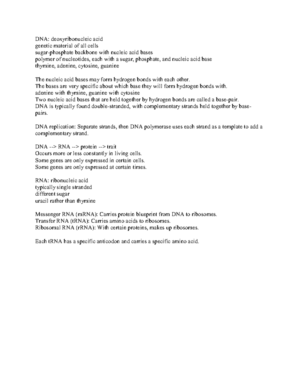 09-01 DNA, RNA, and Protein: Genetic Material Overview - Studocu