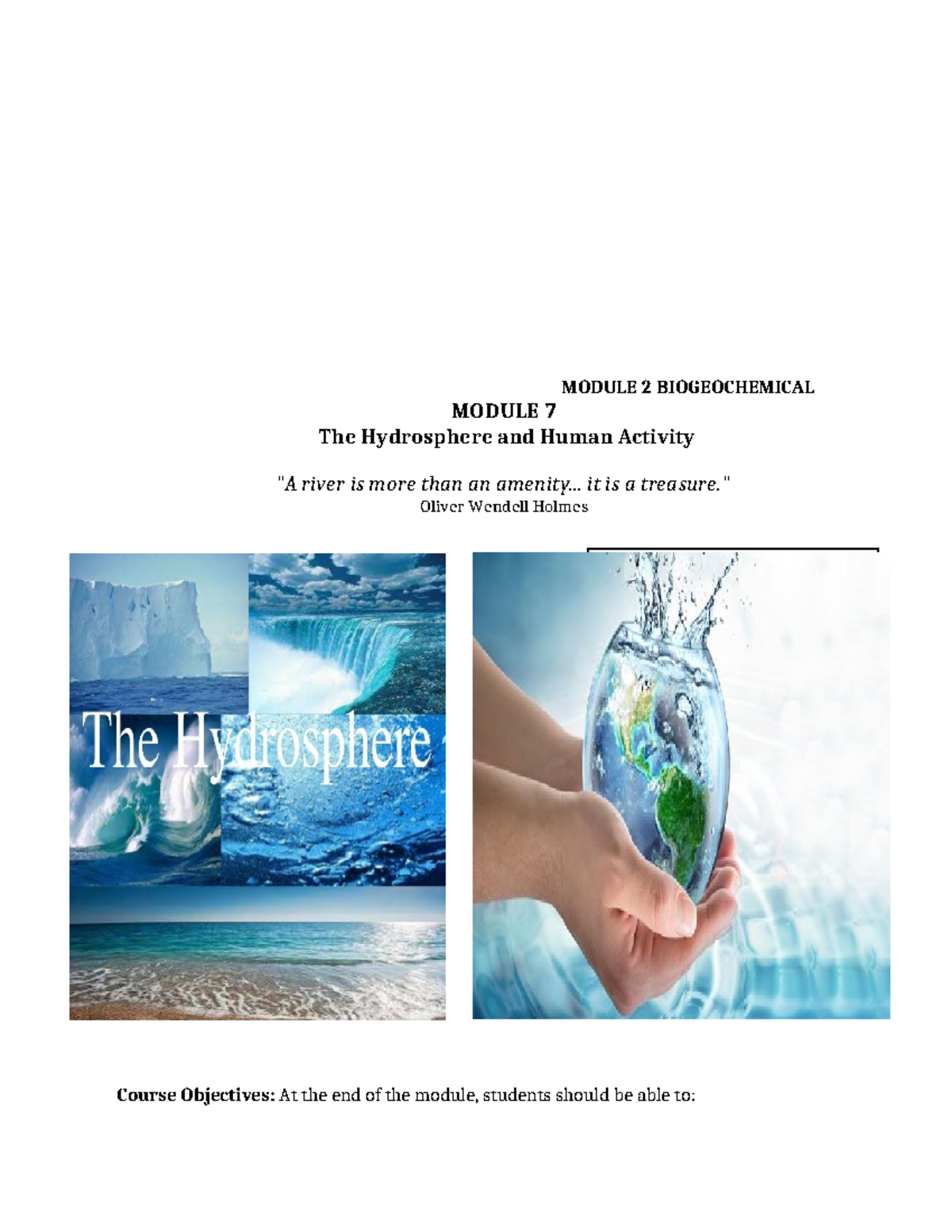 Module 2: Biogeochemical Aspects of the Hydrosphere and Human Impact ...
