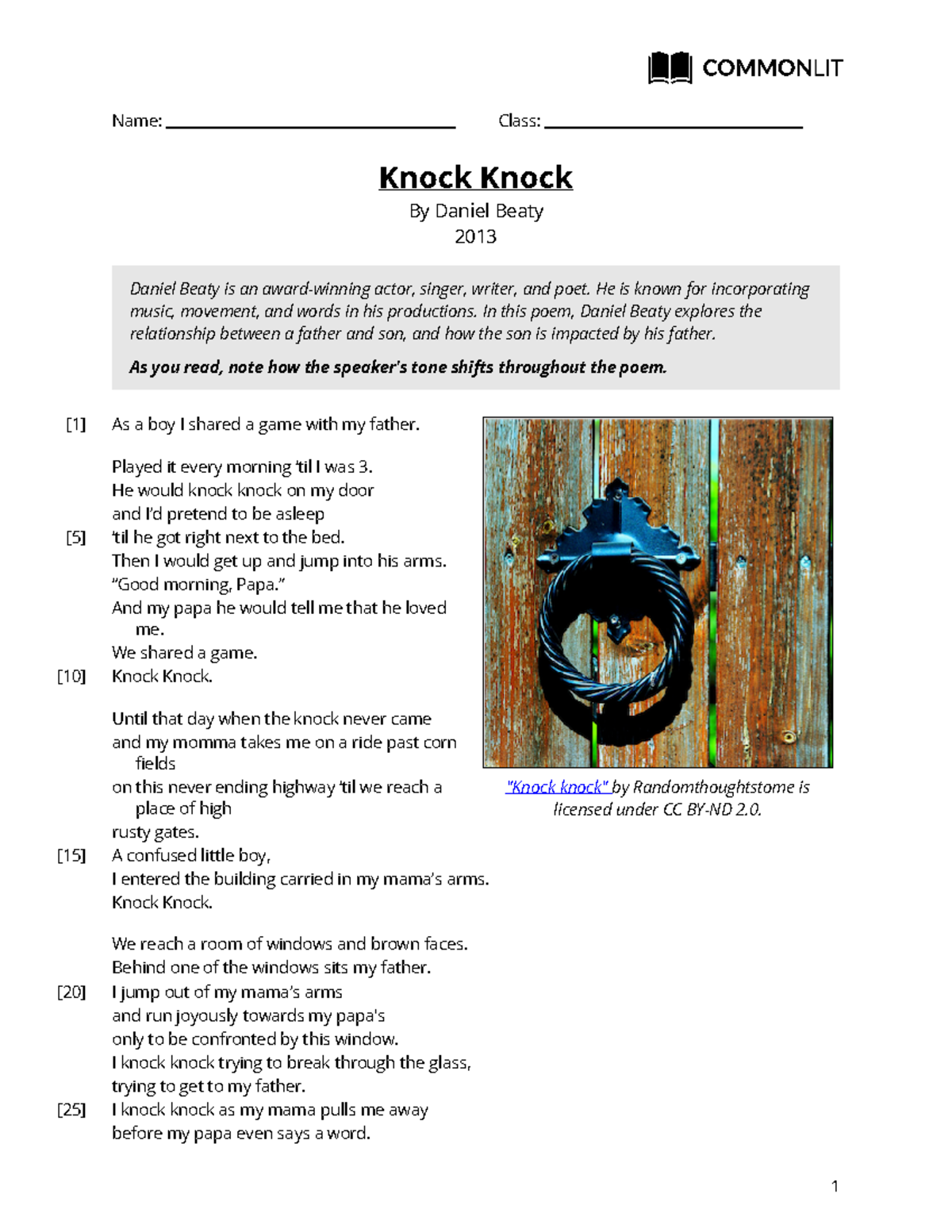 Knock Knock: Analyzing Daniel Beaty's Poem on Father-Son Relationships ...