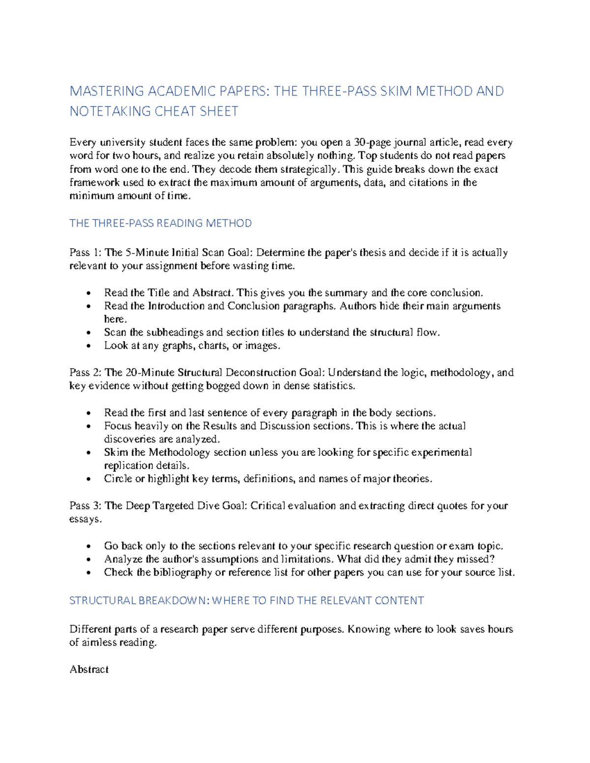 MASTERING ACADEMIC PAPERS: SKIM METHOD & NOTETAKING GUIDE - Studocu