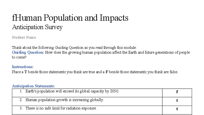Human Population Impact Anticipation Survey (05 00) - Studocu
