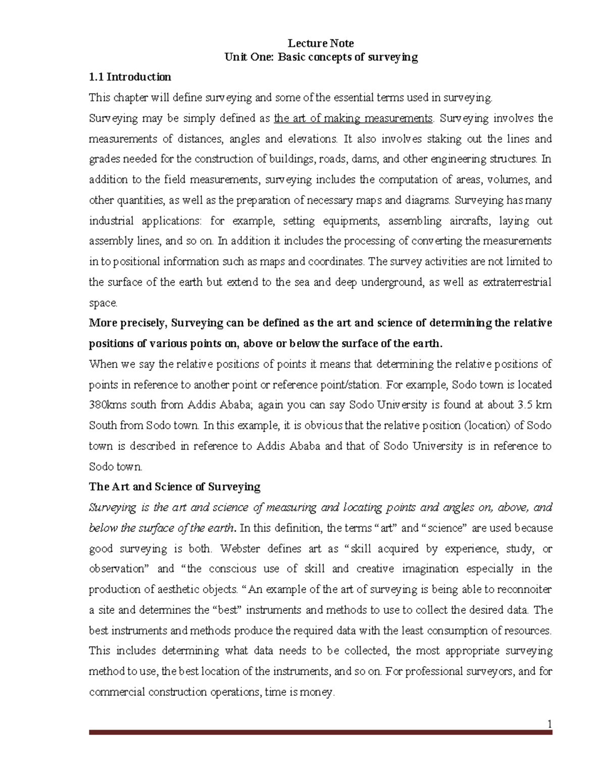Chapter -1 - good lecture note - Unit One: Basic concepts of surveying ...