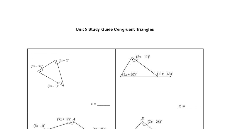 Unit 5 Study Guide: Congruent Triangles and Angles - Studocu