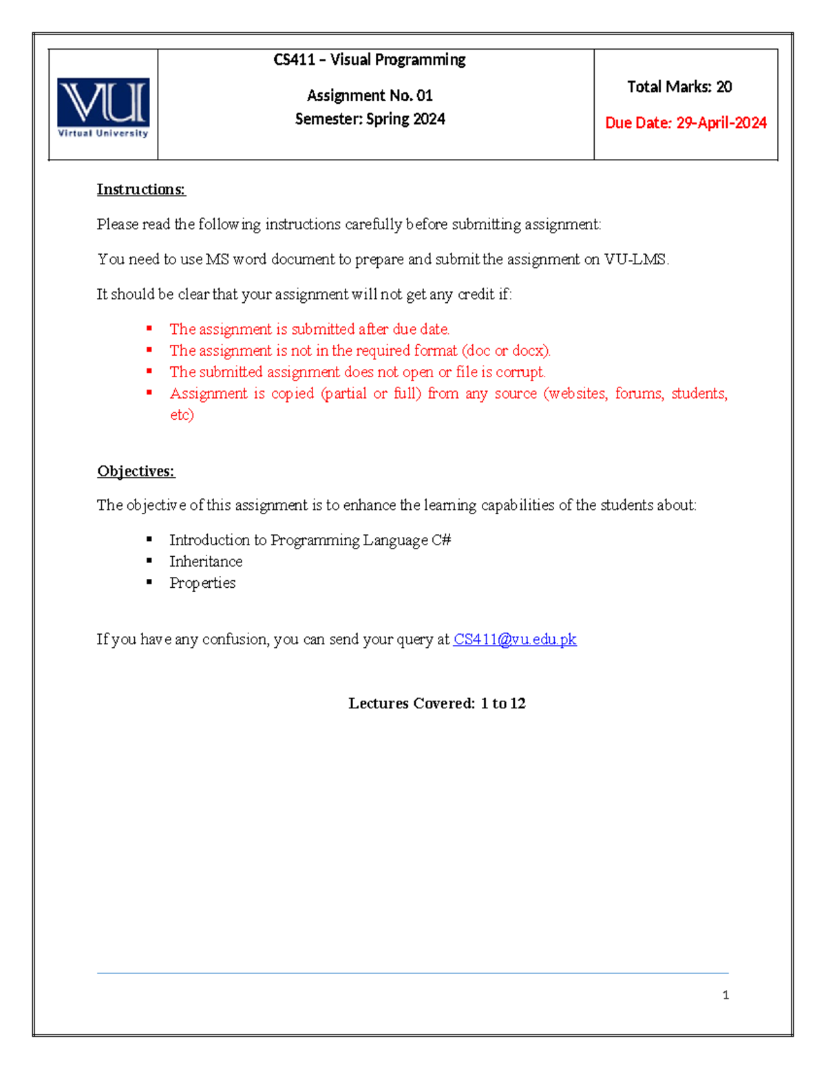 CS411 Spring 2024: Visual Programming Assignment No. 01 Guidelines ...