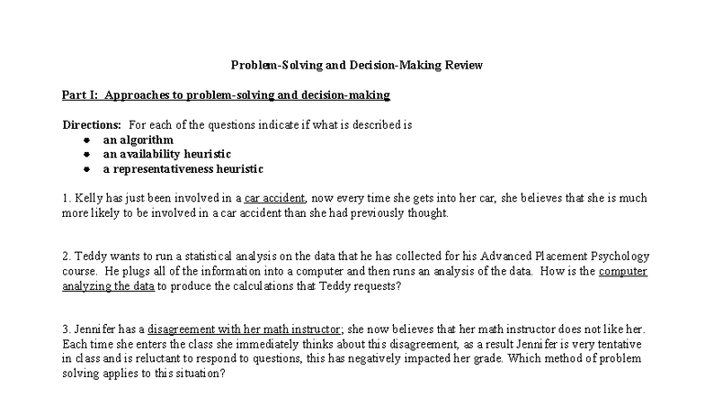 PSY100 - Problem Solving & Decision Making Worksheet - Studocu