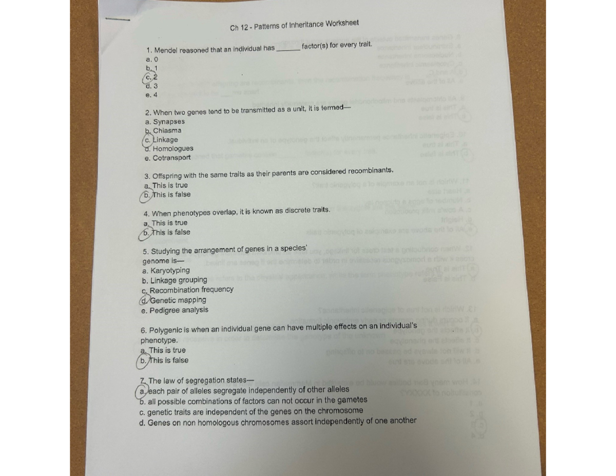 Bio Quiz - Chapter 11 quiz answers - Ch 12 Patterns of Inheritance ...