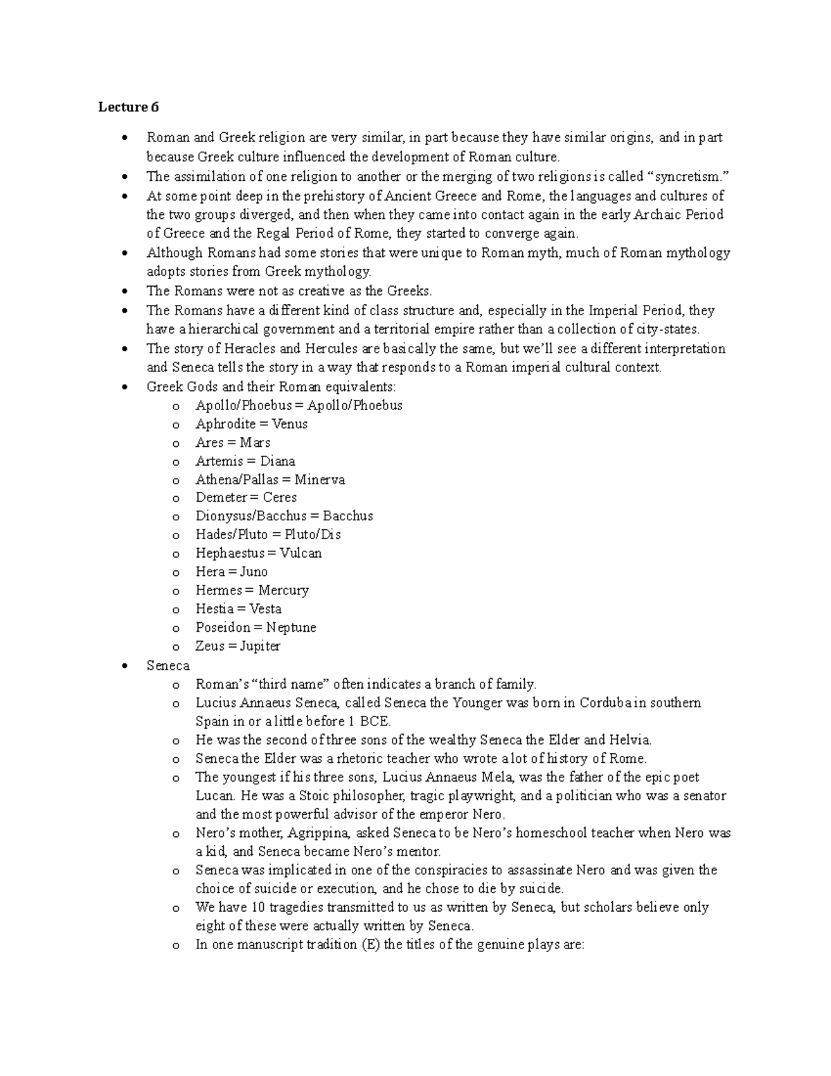 Classics 2200 Lecture 6: The Interplay of Roman and Greek Religions ...