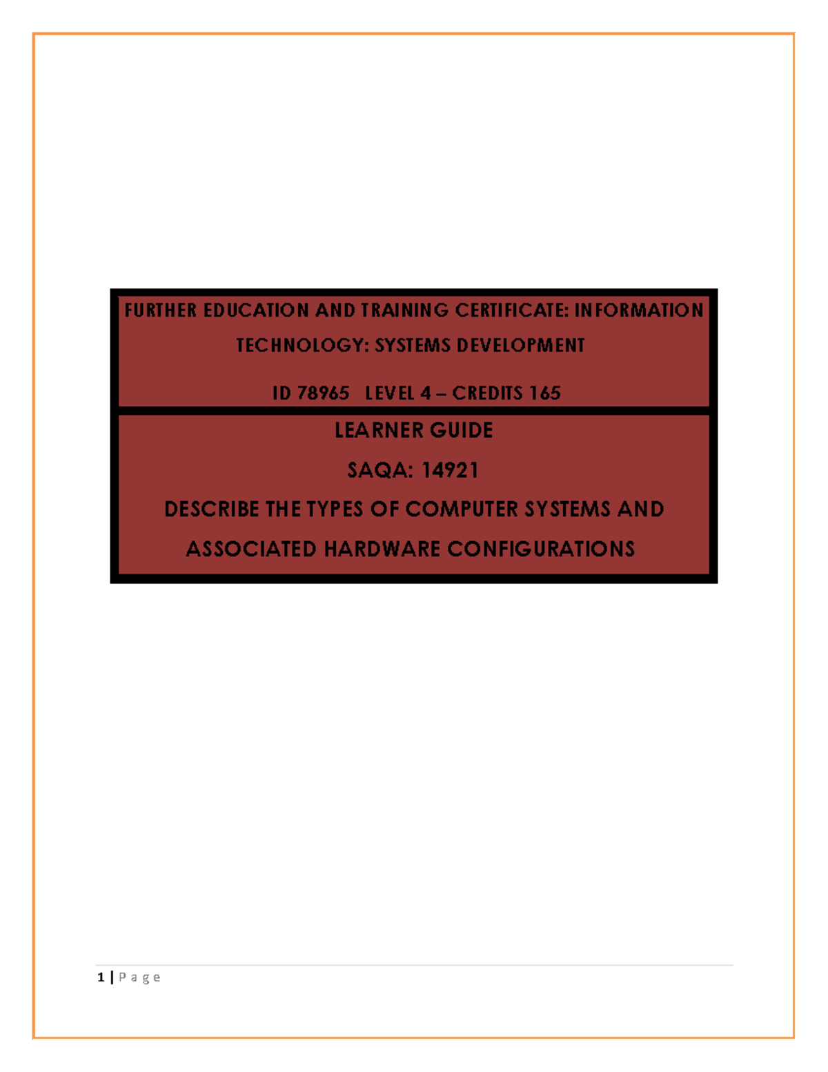 14921 - Learner Guide - Understanding Computer Systems & Hardware Configurations - Studocu