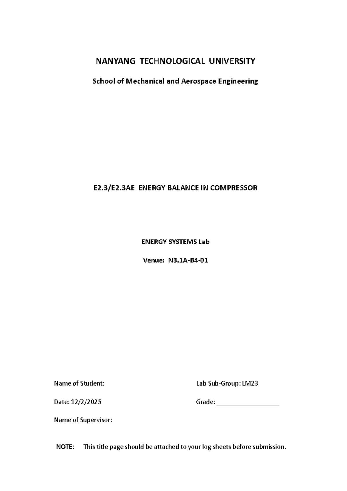 Energy Balance in Compressor Systems (MA2071) - Lab Report and Analysis ...