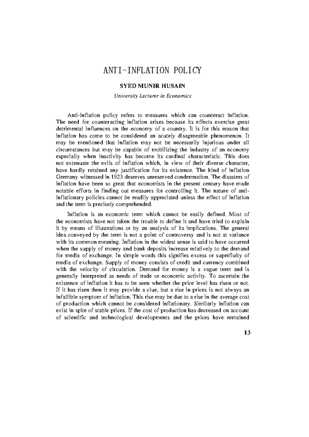 Anti-Inflation Policy: Analyzing Strategies and Economic Impact - Studocu