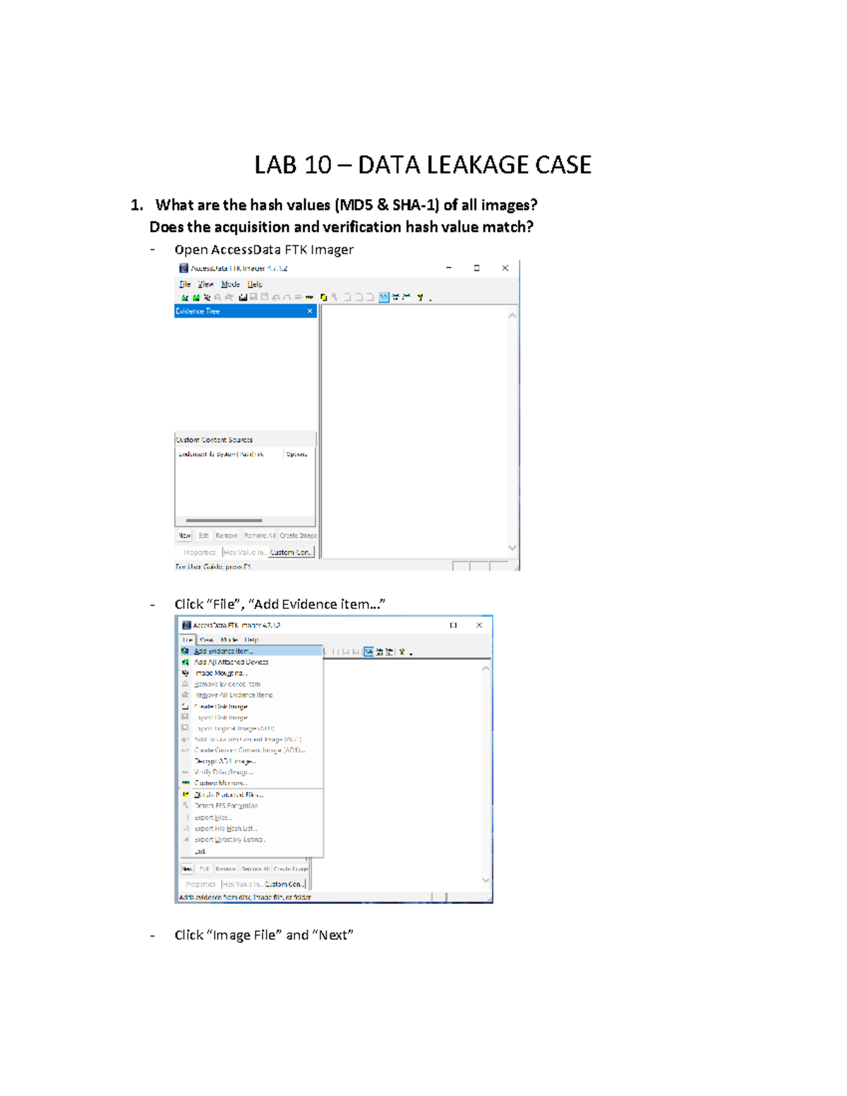 Lab 10 - Data Leakage Case - LAB 10 – DATA LEAKAGE CASE 1. What are the hash values (MD5 & - Studocu
