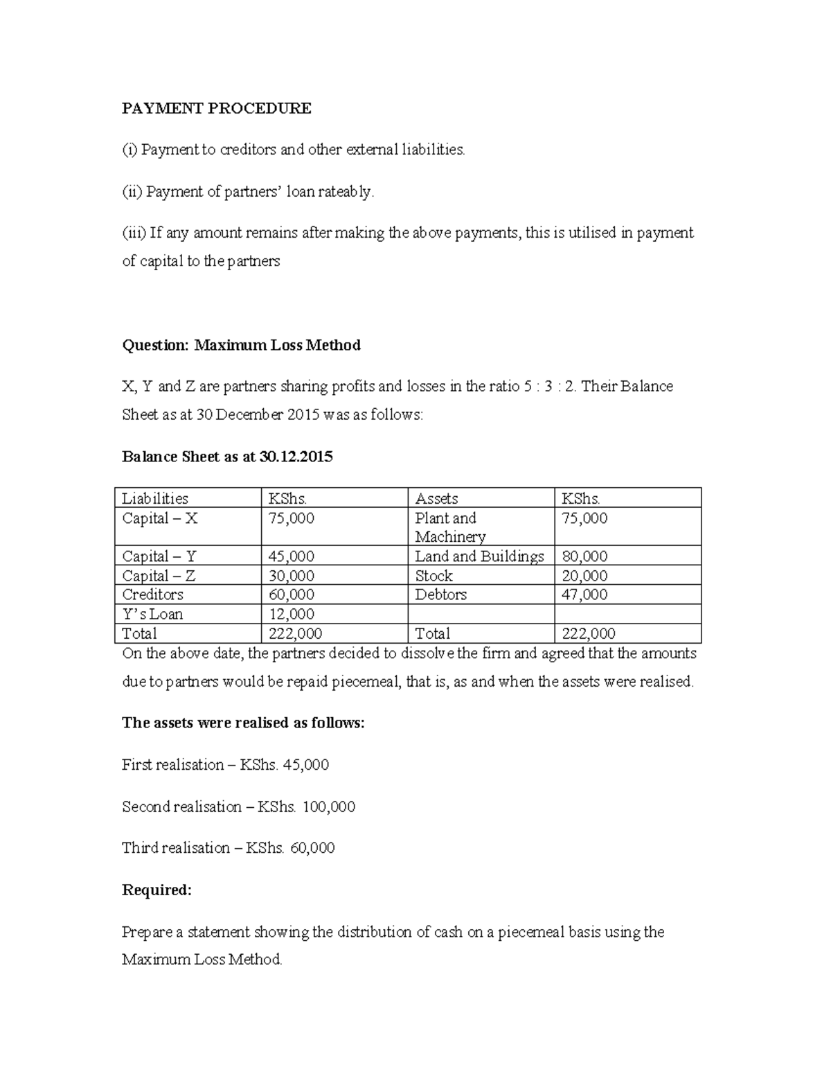 PAYMENT PROCEDURE: Maximum Loss Method for Partners' Cash Distribution ...