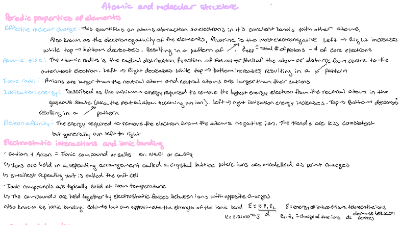 Atomic Structure 2: Summary Notes on Periodic Properties and Bonding ...