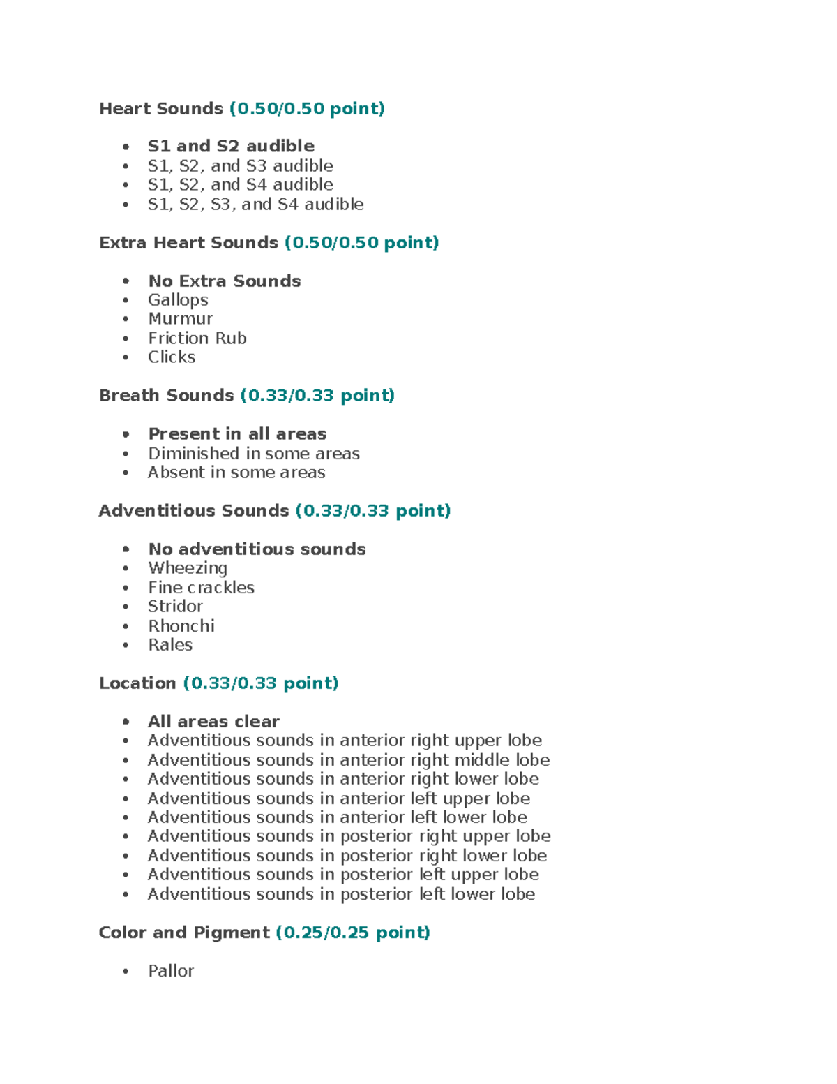 NURS 101 Heart and Breath Sounds Overview Notes - Studocu