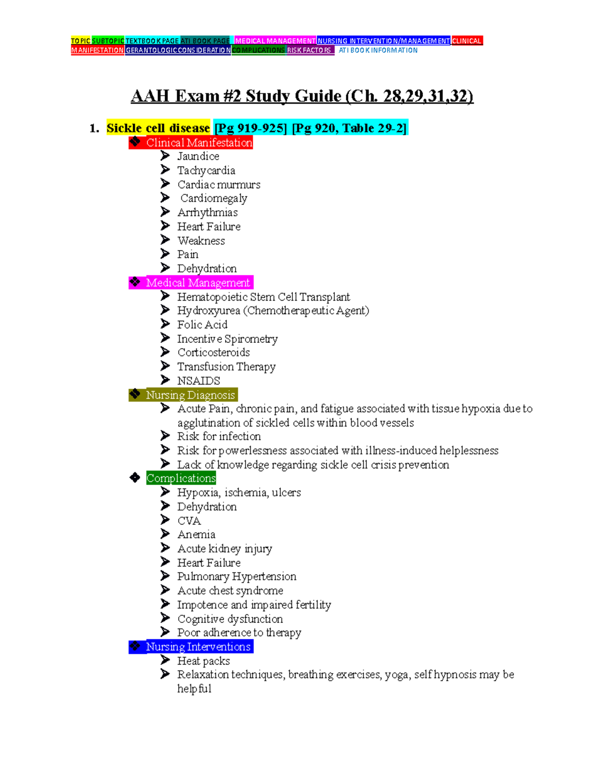 AAH Exam #2 Study Guide: Key Concepts in Hematology and Nursing Care ...