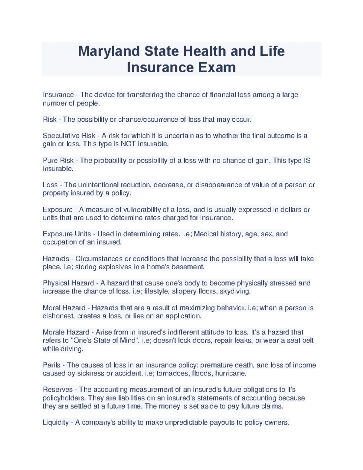 Missouri Life and Health Insurance State Exam new exam - Missouri Life ...