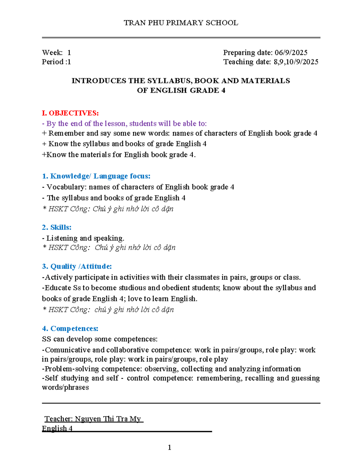 EL4 Week 1 Lesson Plans: English Grade 4 Syllabus & Activities - Studocu