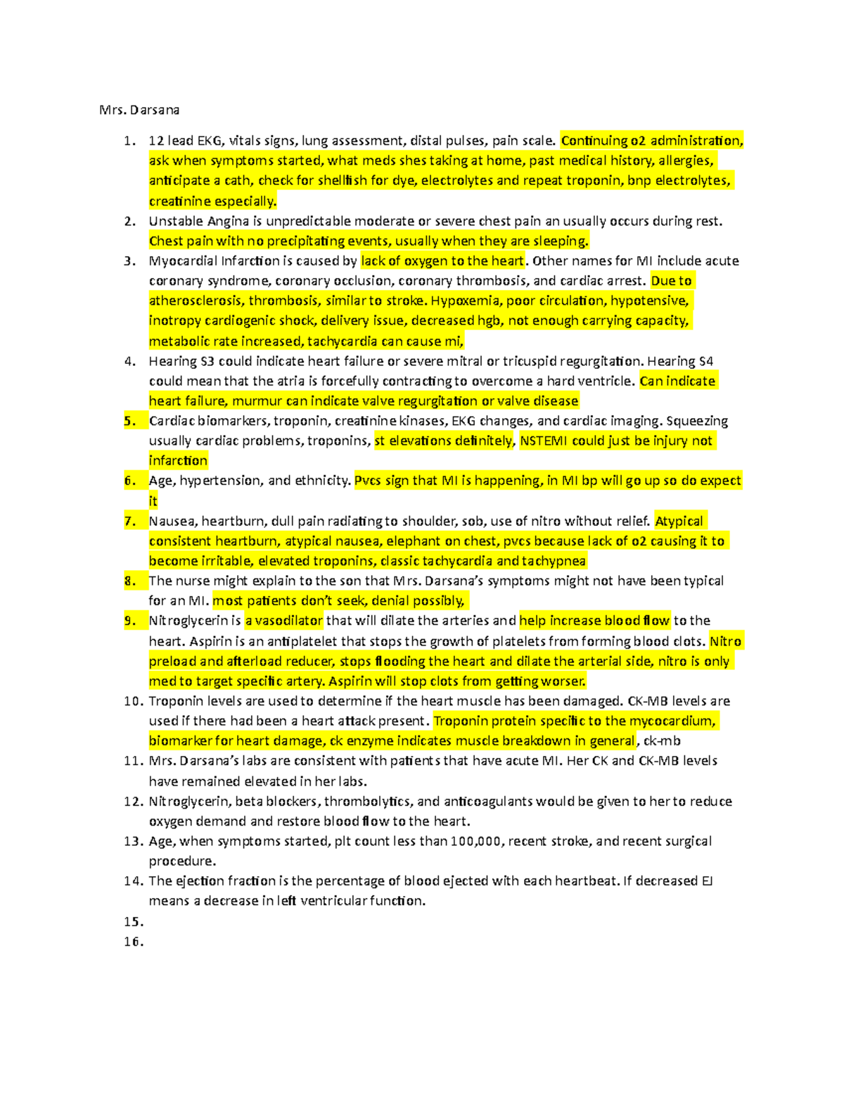 Cardiac Case Studies - Mrs. Darsana 12 lead EKG, vitals signs, lung ...