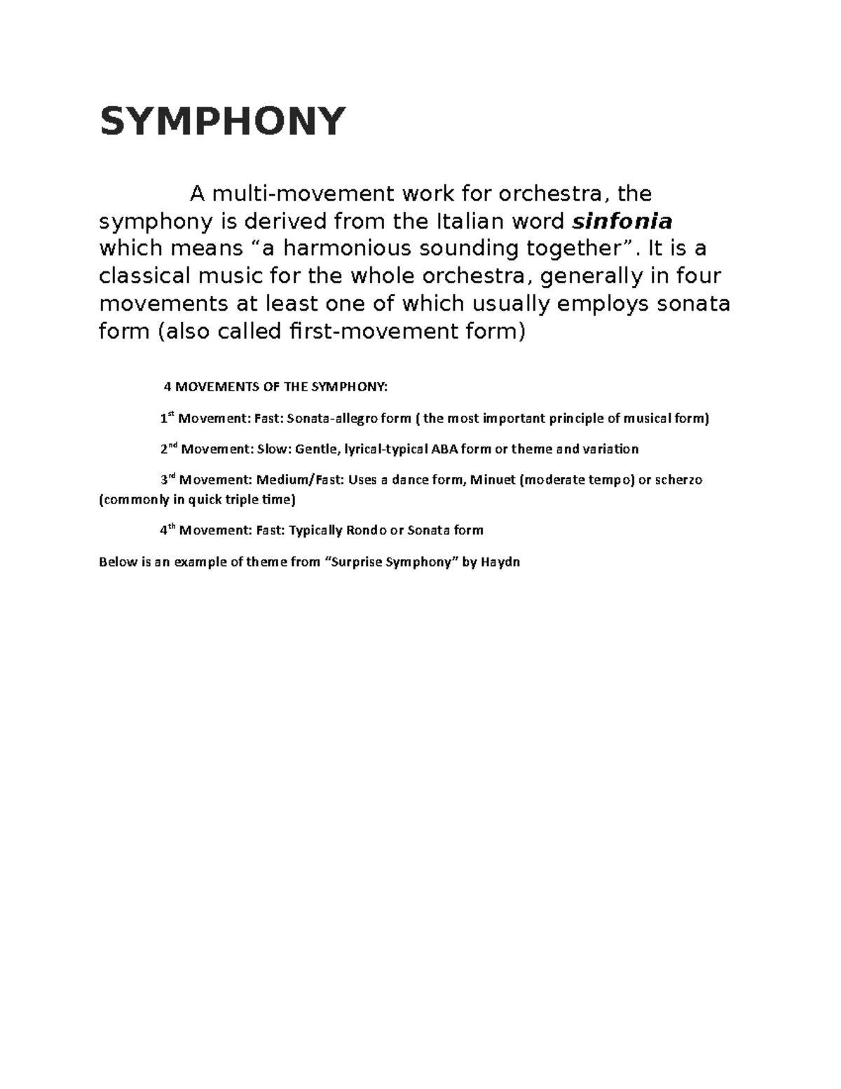 Mapeh Report - SYMPHONY A multi-movement work for orchestra, the ...