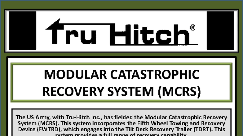 MCRS Overview: Modular Catastrophic Recovery System (MCRS) - Studocu