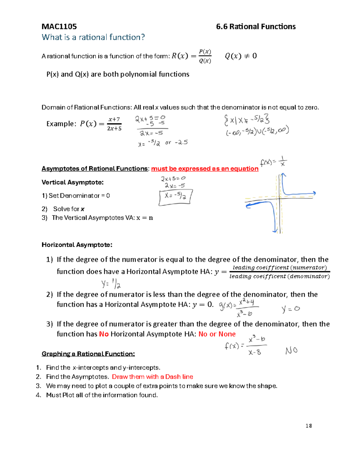 MAC1105 Final Exam Notes: Rational Functions (6.6) - MAC1105 6 Rational ...