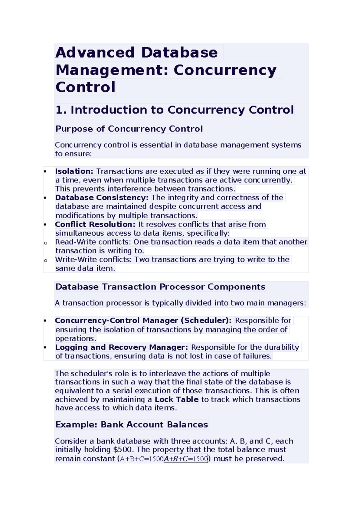 Advanced Database Management: Concurrency Control and Recovery ...